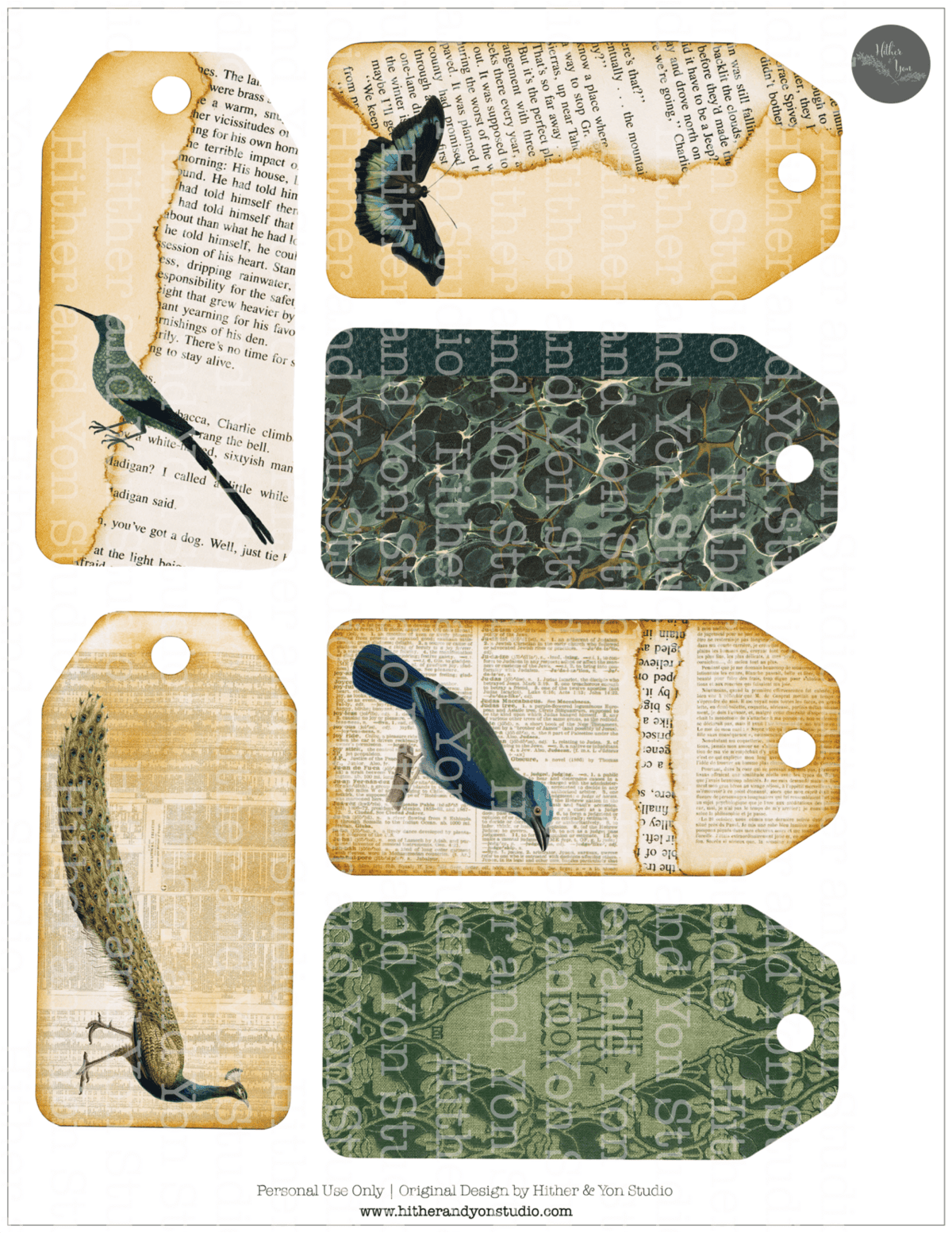 Book Page Tags - Hither and Yon Studio