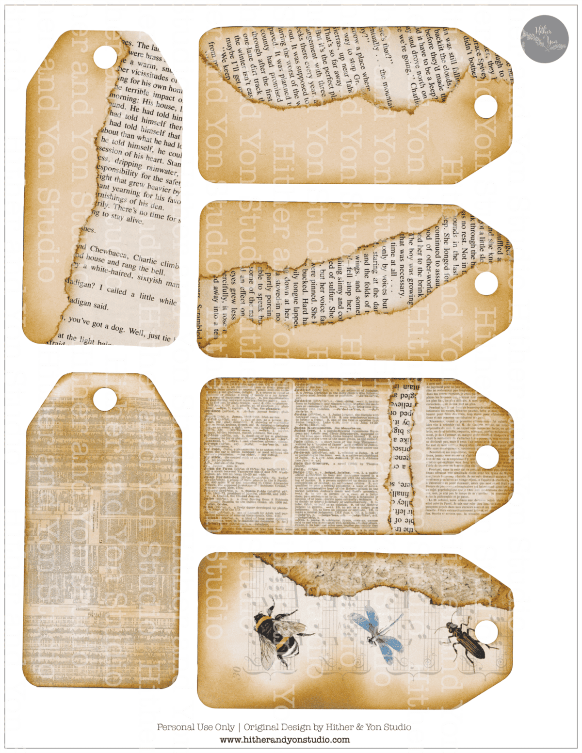Book Page Tags - Hither and Yon Studio