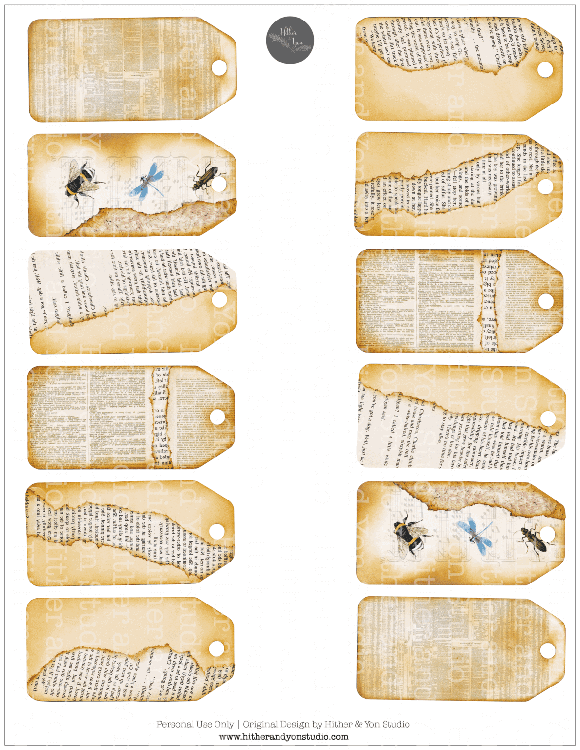 Book Page Tags - Hither and Yon Studio