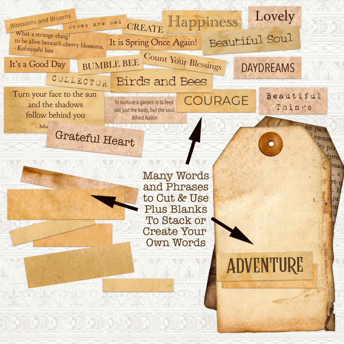 Distressed Tags and Words - Hither and Yon Studio