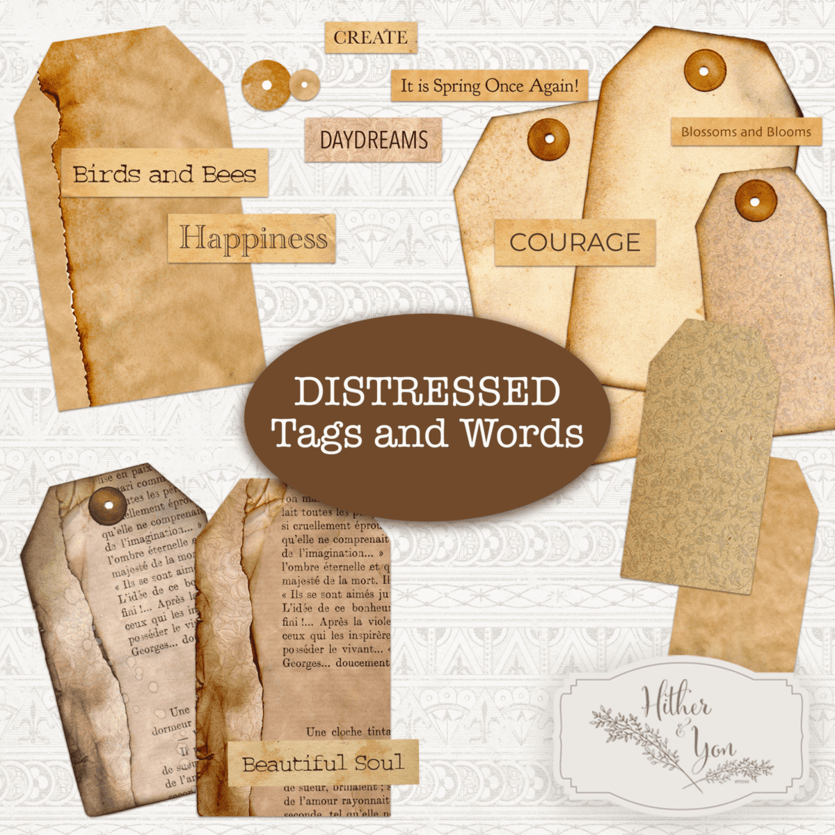 Distressed Tags and Words - Hither and Yon Studio