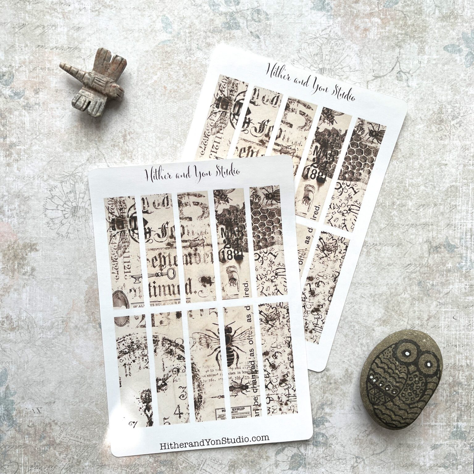 Grungy Sticker Sheets - Flora and Bugs - Hither and Yon Studio