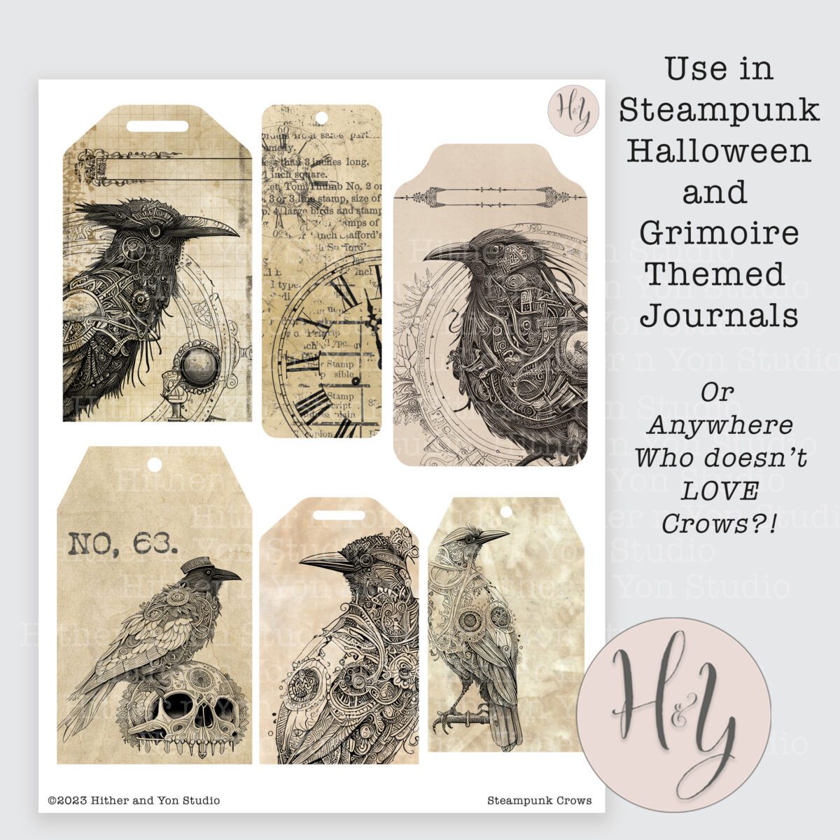 Steampunk Crow Themed Tags - Hither and Yon Studio