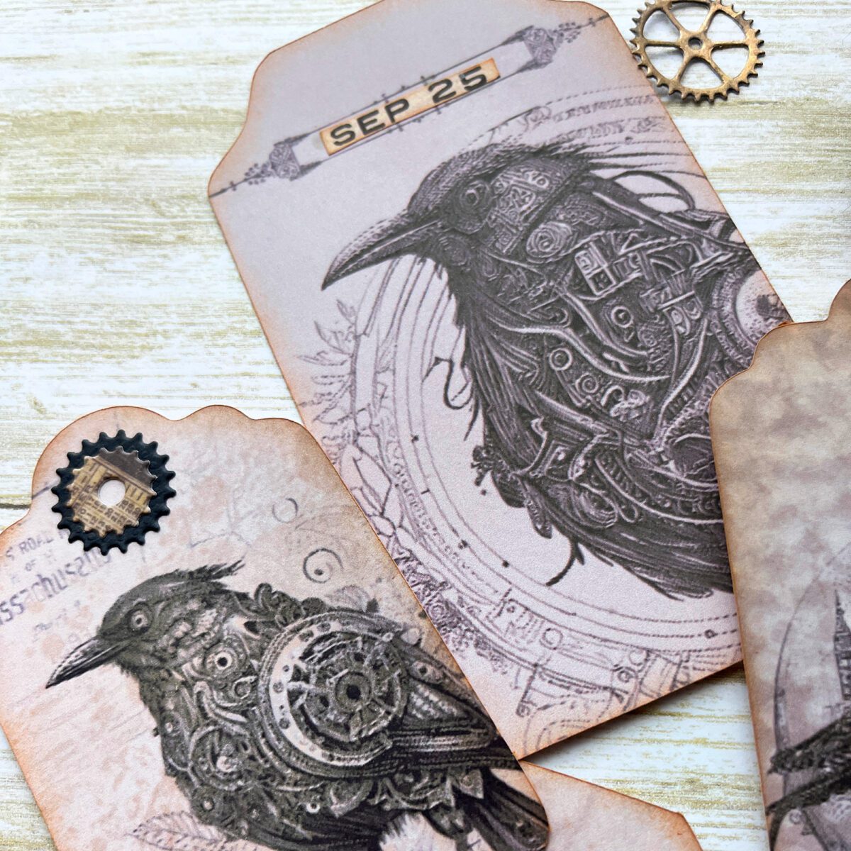 Steampunk Crow Themed Tags - Hither and Yon Studio