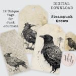 Steampunk Crow Themed Tags - Hither and Yon Studio