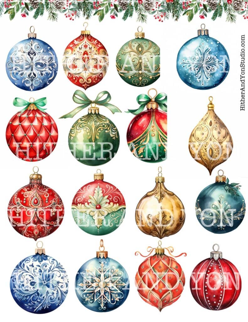 Fussy Cut Christmas Ornaments - Hither and Yon Studio