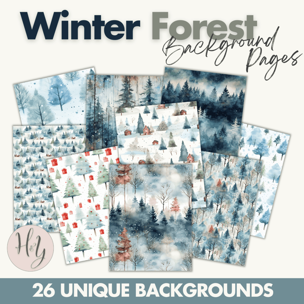 Digital Paper Pack - Winter Forest - Hither and Yon Studio