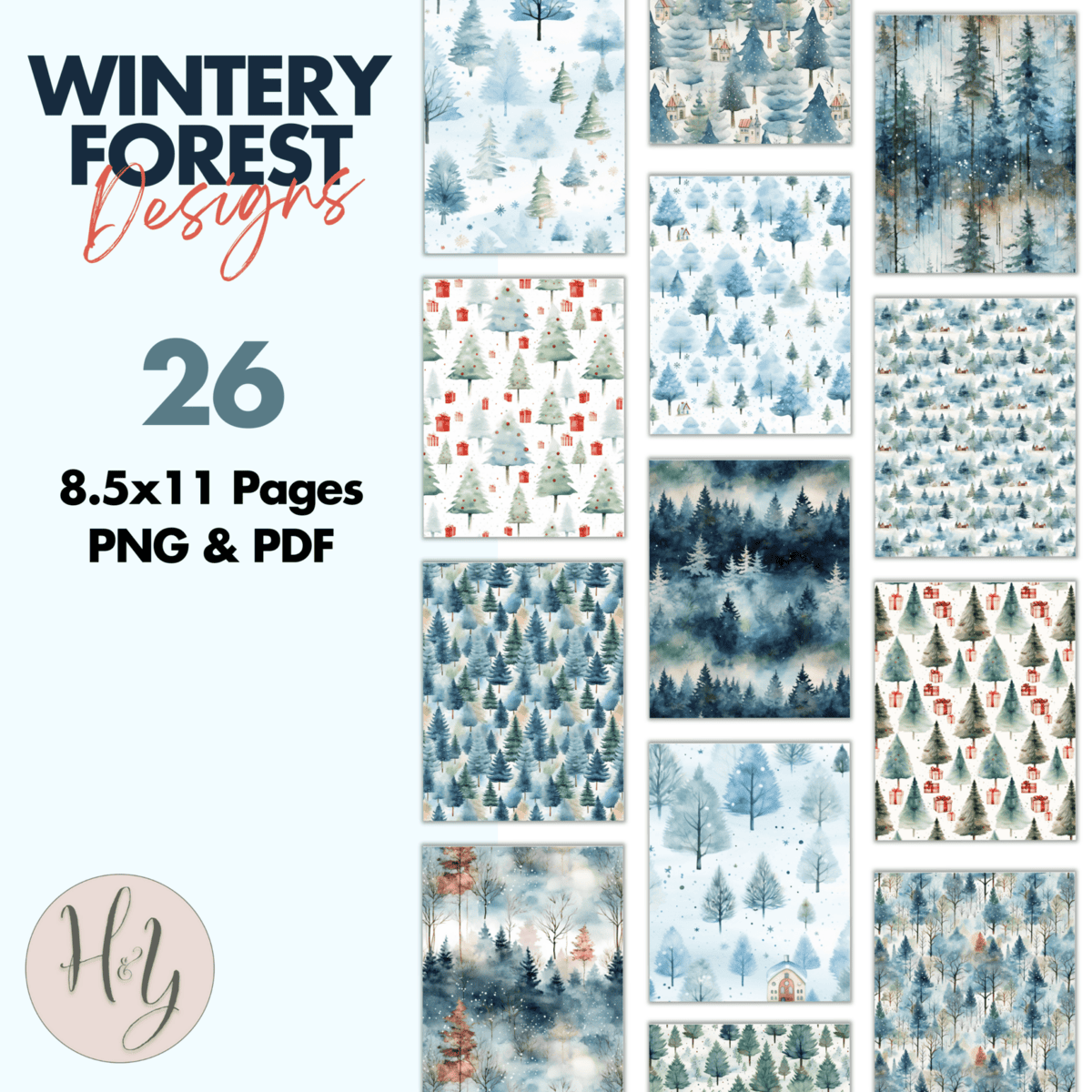 Digital Paper Pack - Winter Forest - Hither and Yon Studio