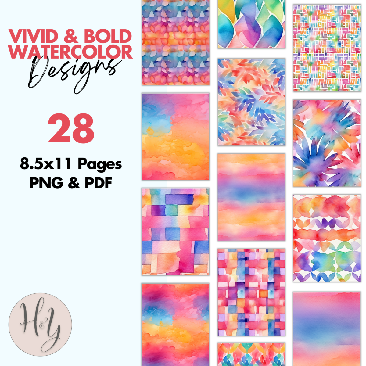 Digital Paper Pack - Watercolor Patterns - Hither and Yon Studio
