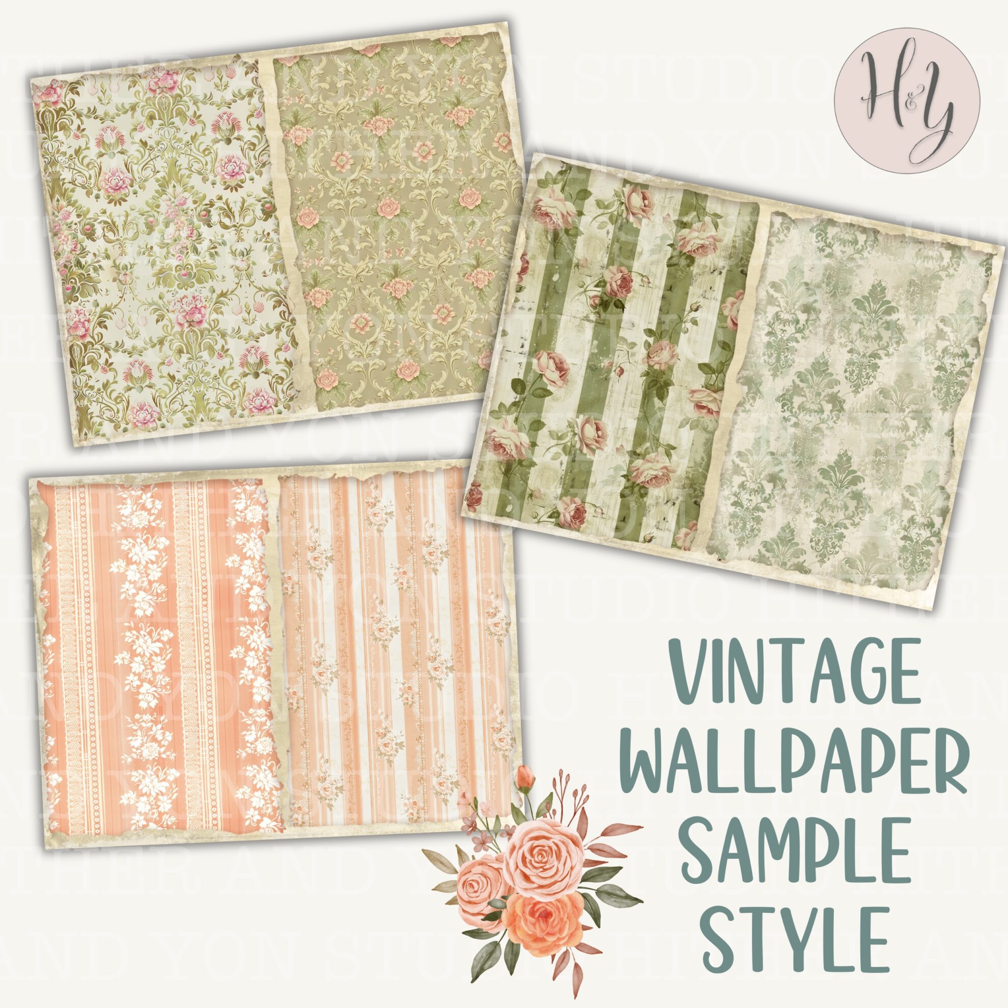 Vintage Wallpaper Style Journal Pages HALF-FOLD - Hither and Yon Studio