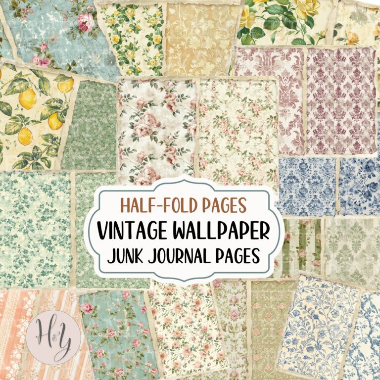 Vintage Wallpaper Style Journal Pages HALF-FOLD - Hither and Yon Studio