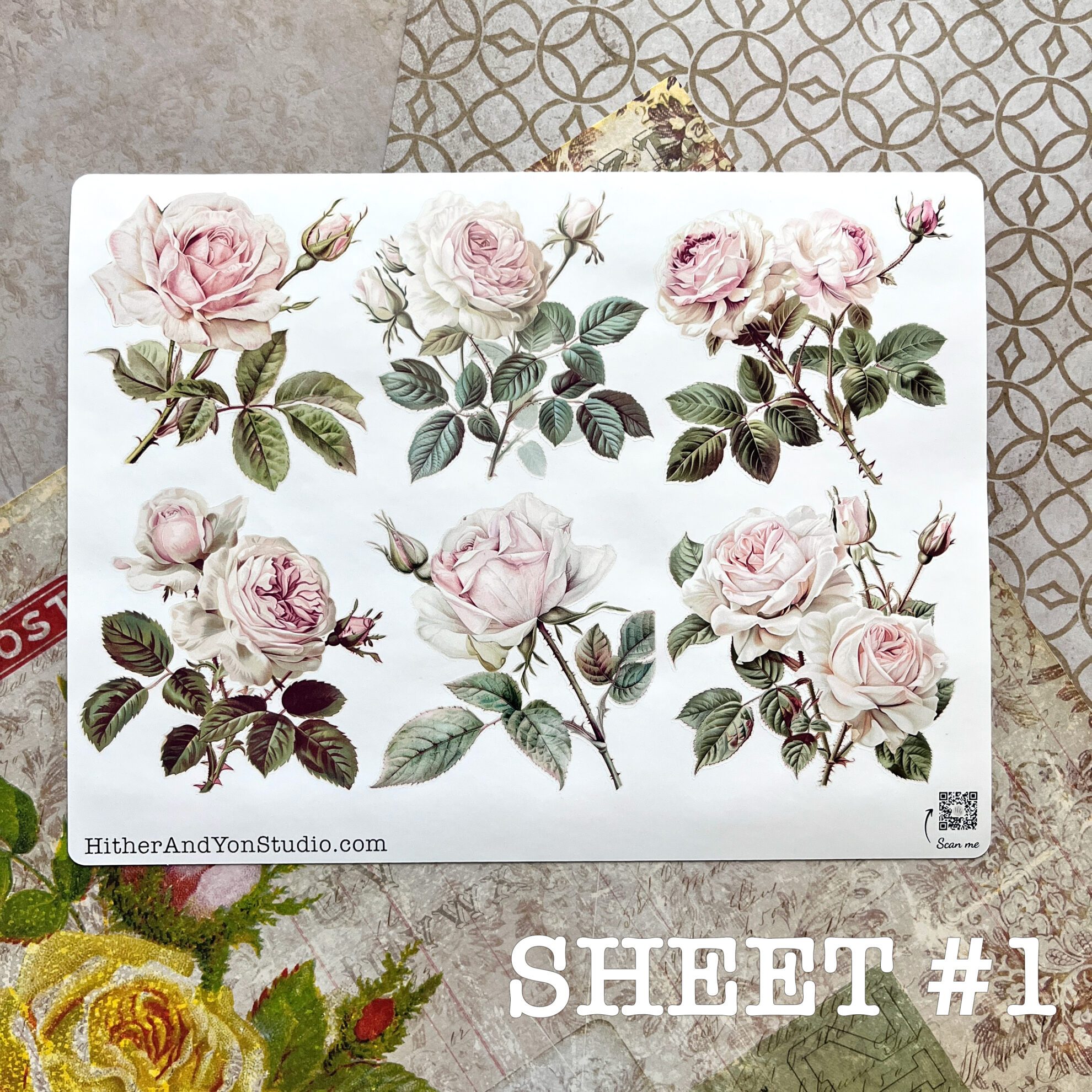 Stickers Full Sheet “Vintage Roses” – Hither and Yon Studio